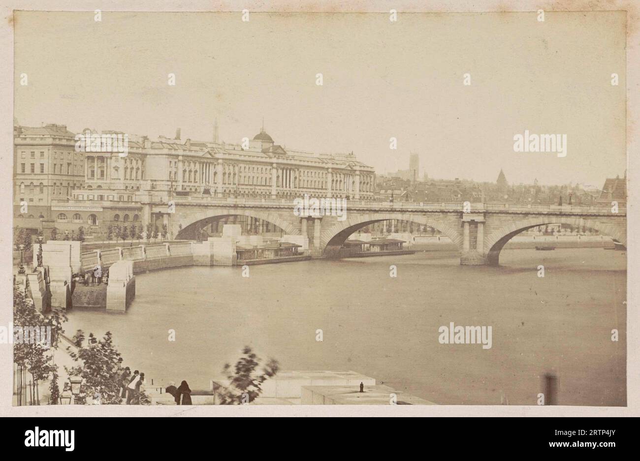 Waterloo Bridge and Somerset House in London, seen across the Thames ...