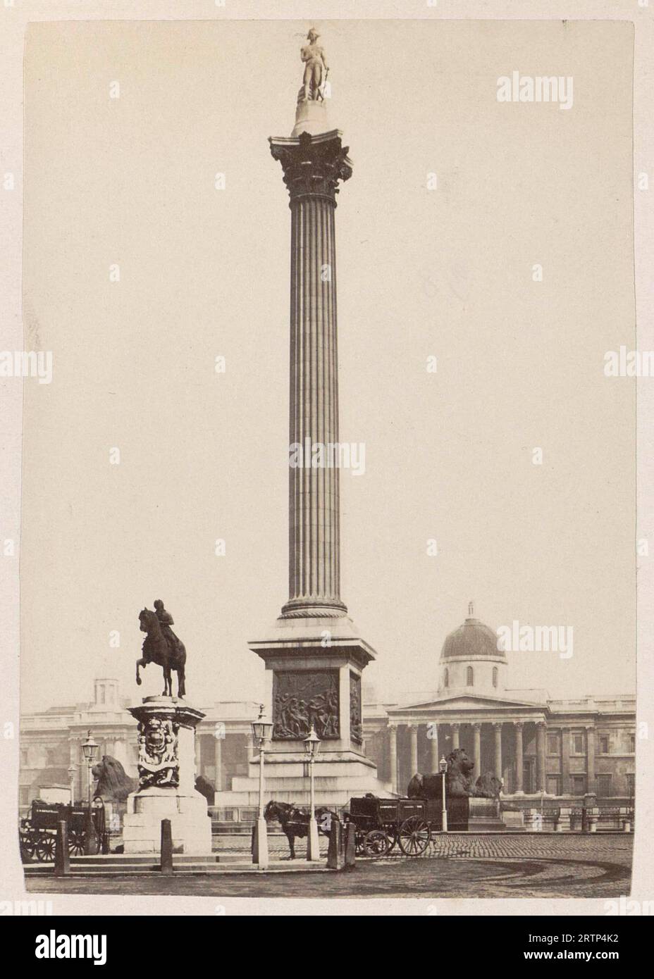 Nelson's Column and Equestrian Statue on Trafalgar Square in London ...