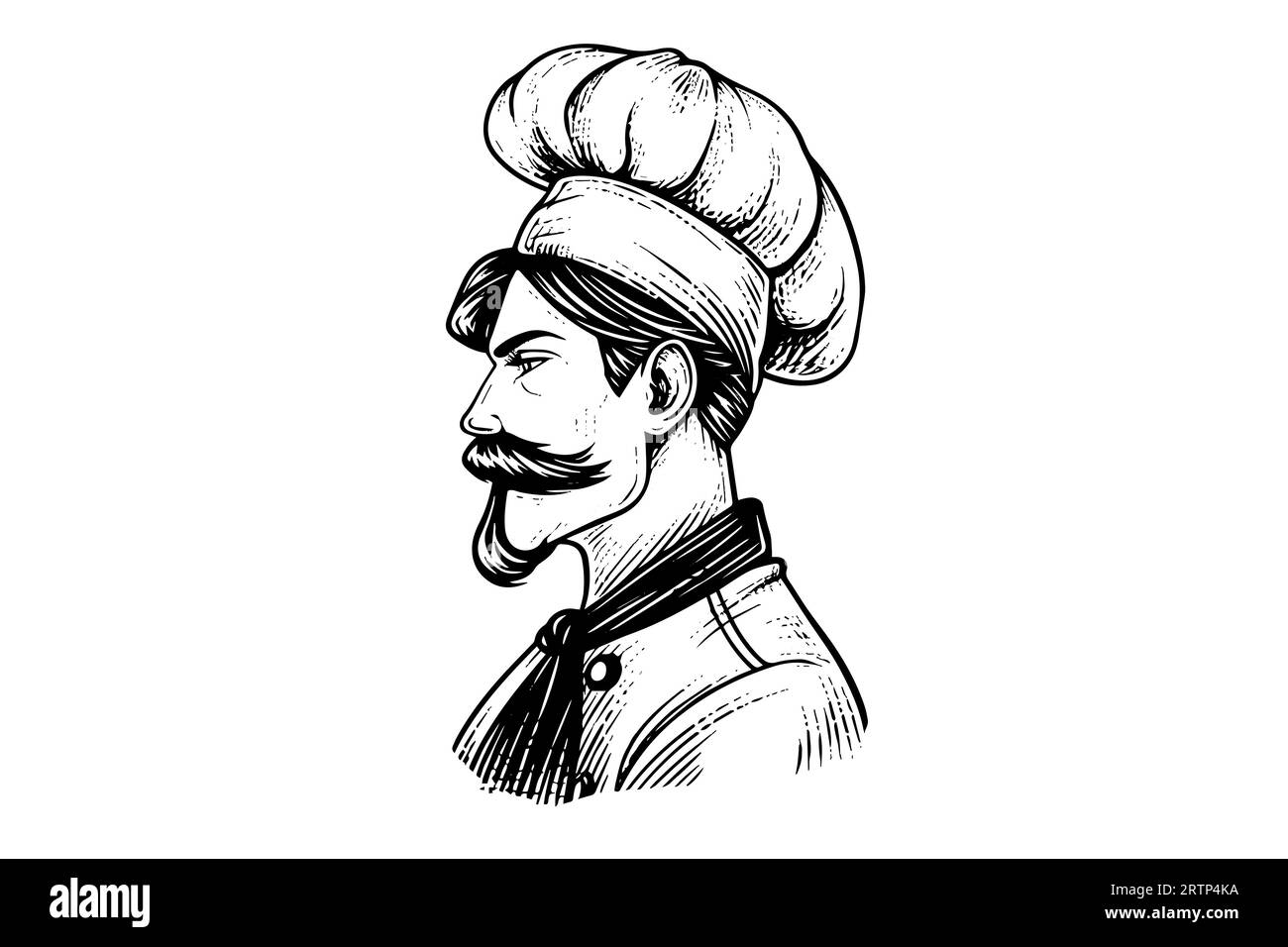Chef in a hat side view logotype engraving style vector illustration ...