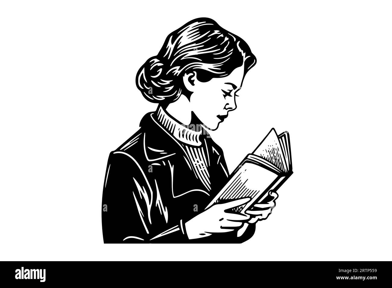 Businness woman read book ink drawing sketch. Pop art style black and ...