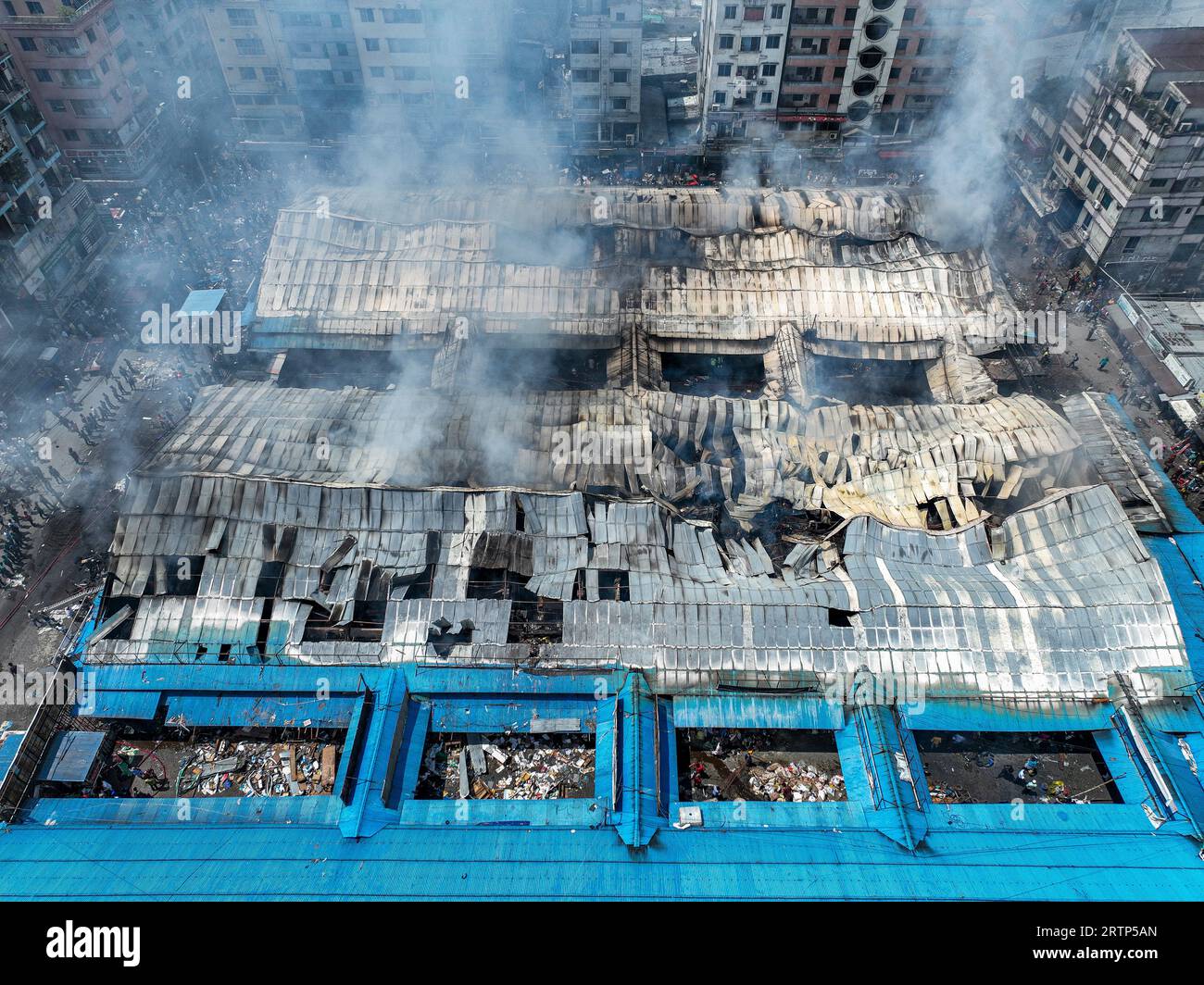 (EDITOR'S NOTE : Image taken with a drone)An aerial view shows smoke ...
