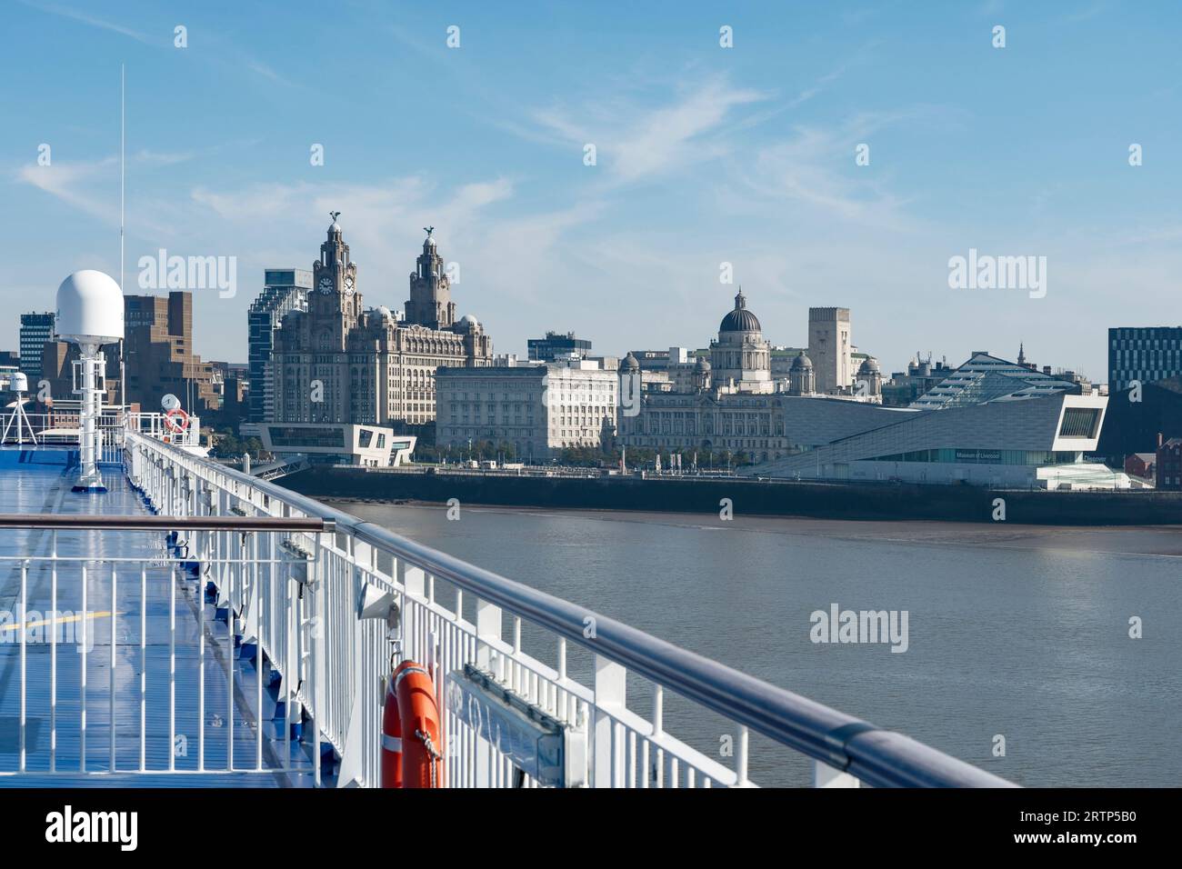 Liverpool city centre skyline from a passenger ferry on the River ...