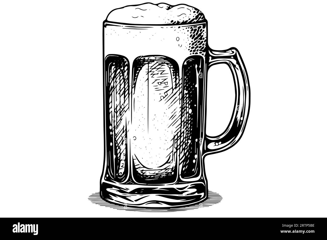 Beer glass with ale and lush foam.hand drawn ink sketch. Engraving ...