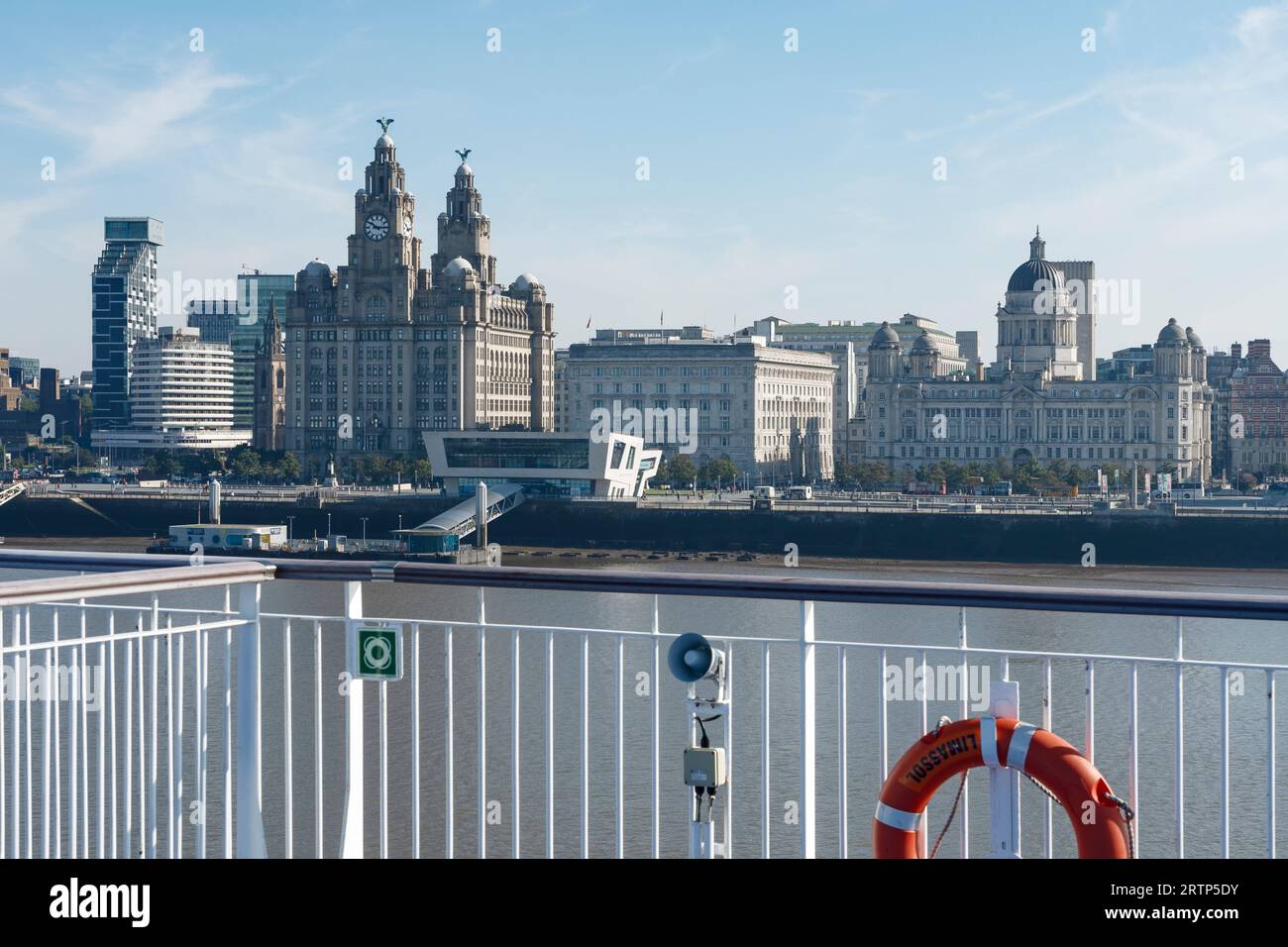 Liverpool city centre skyline from a passenger ferry on the River ...