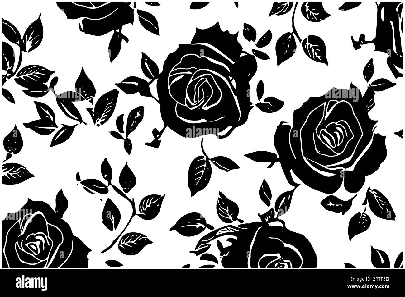 Seamless floral vector pattern with roses. Hand drawn black paint ...