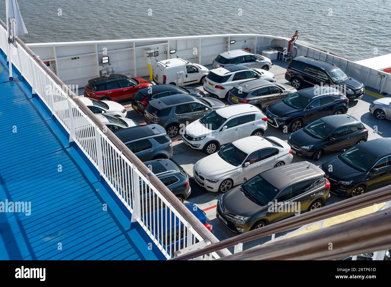 The rear car deck on the Stena Edda Irish sea cross channel ferry as it ...