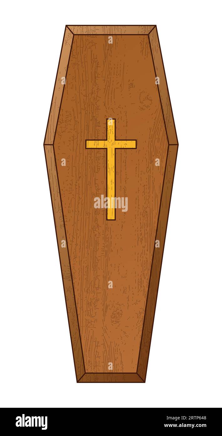 A Coffin Color Vector Illustration Of Casket Funerary Box With Cross Isolated On White Stock