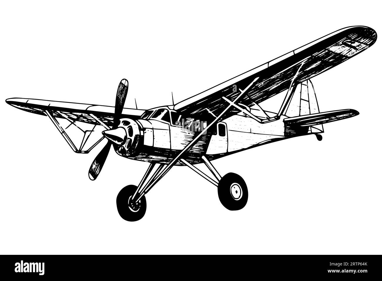 Hand drawn ink sketch of airplane. Engraving style vector illustration ...