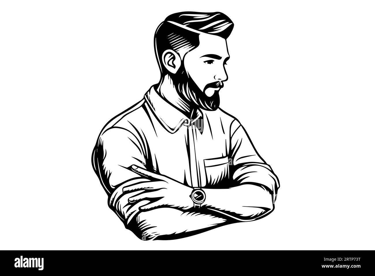 Hand drawn portrait of bearded man in profile. Hipster ink sketch ...