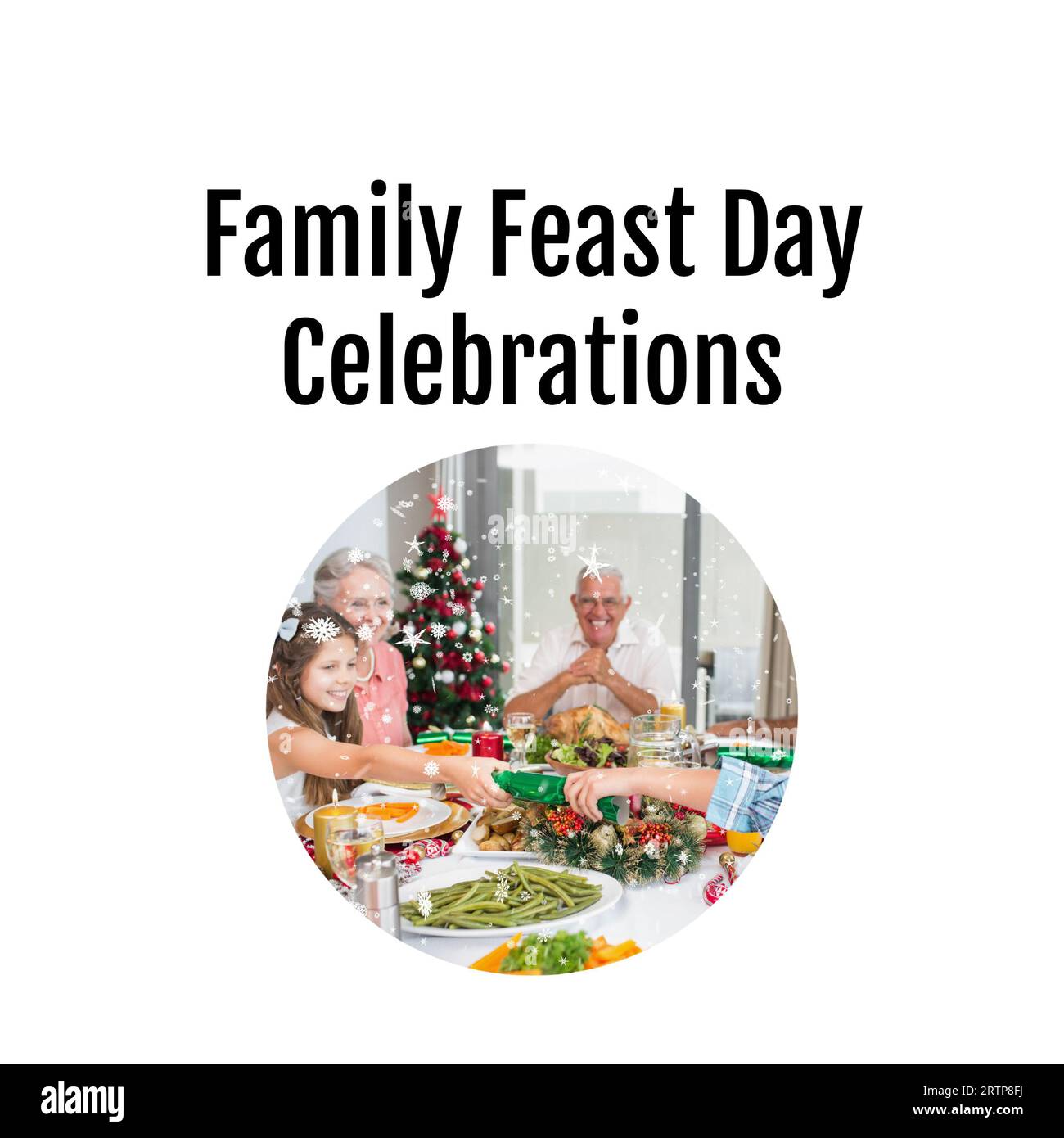 Family feat day celebrations text with caucasian family at christmas ...