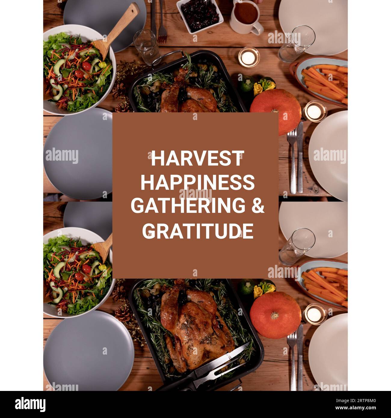 Harvest, happiness, gathering and gratitude text over thanksgiving ...