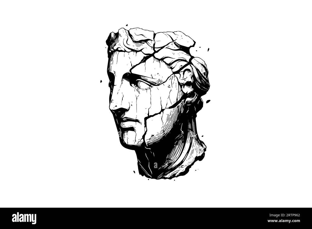 Cracked statue head of greek sculpture sketch engraving style vector ...