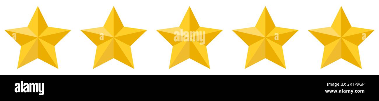 Five yellow stars rating icons. Five stars customer product rating. Vector illustration isolated ...