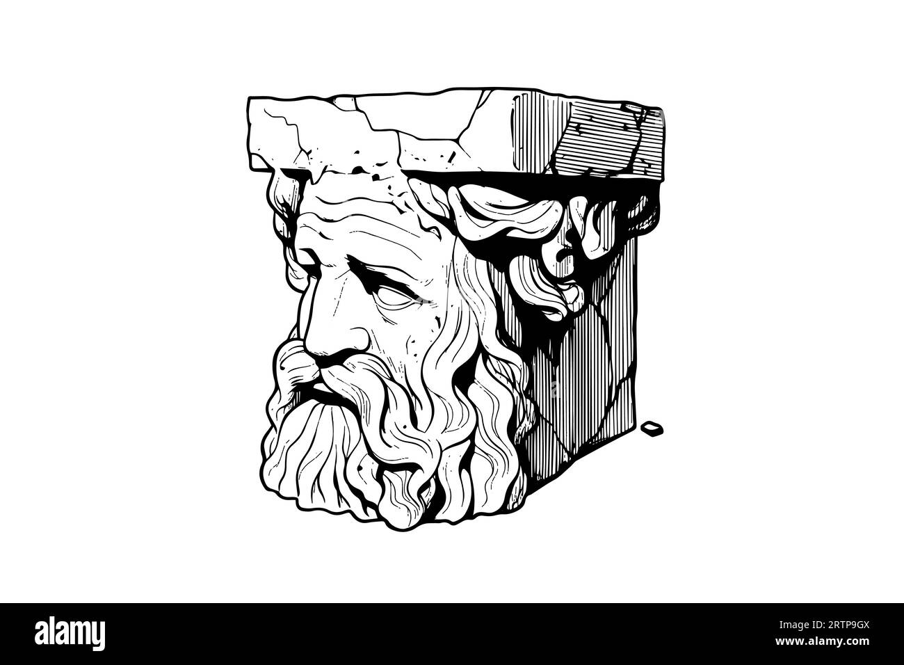 Cracked statue head of greek sculpture sketch engraving style vector ...