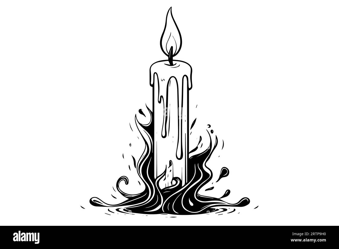 Thick christmas candles burning. Hand drawn sketch engraving style ...