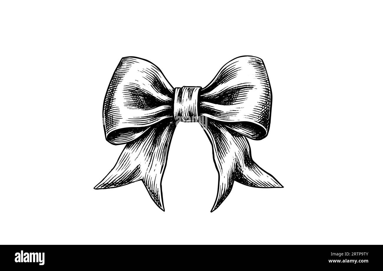 A bow ribbon gift in a vintage engraved style. Vector design for you ...