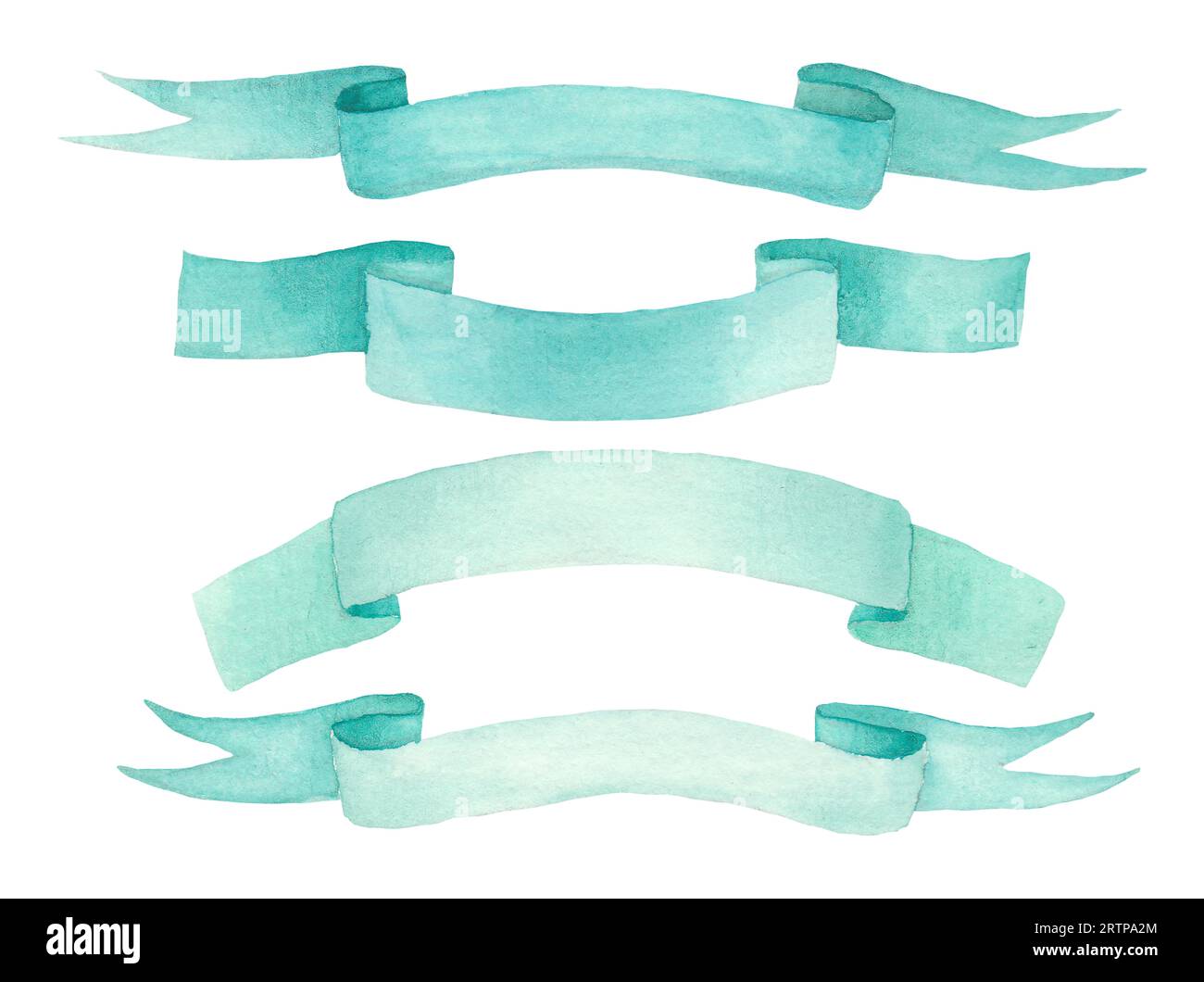 Hand drawn watercolor mint green ribbons. Hand drawn stripes or banners ...