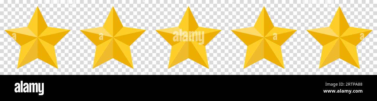 Set of five yellow stars icons. Five stars customer product rating. Vector illustration isolated ...