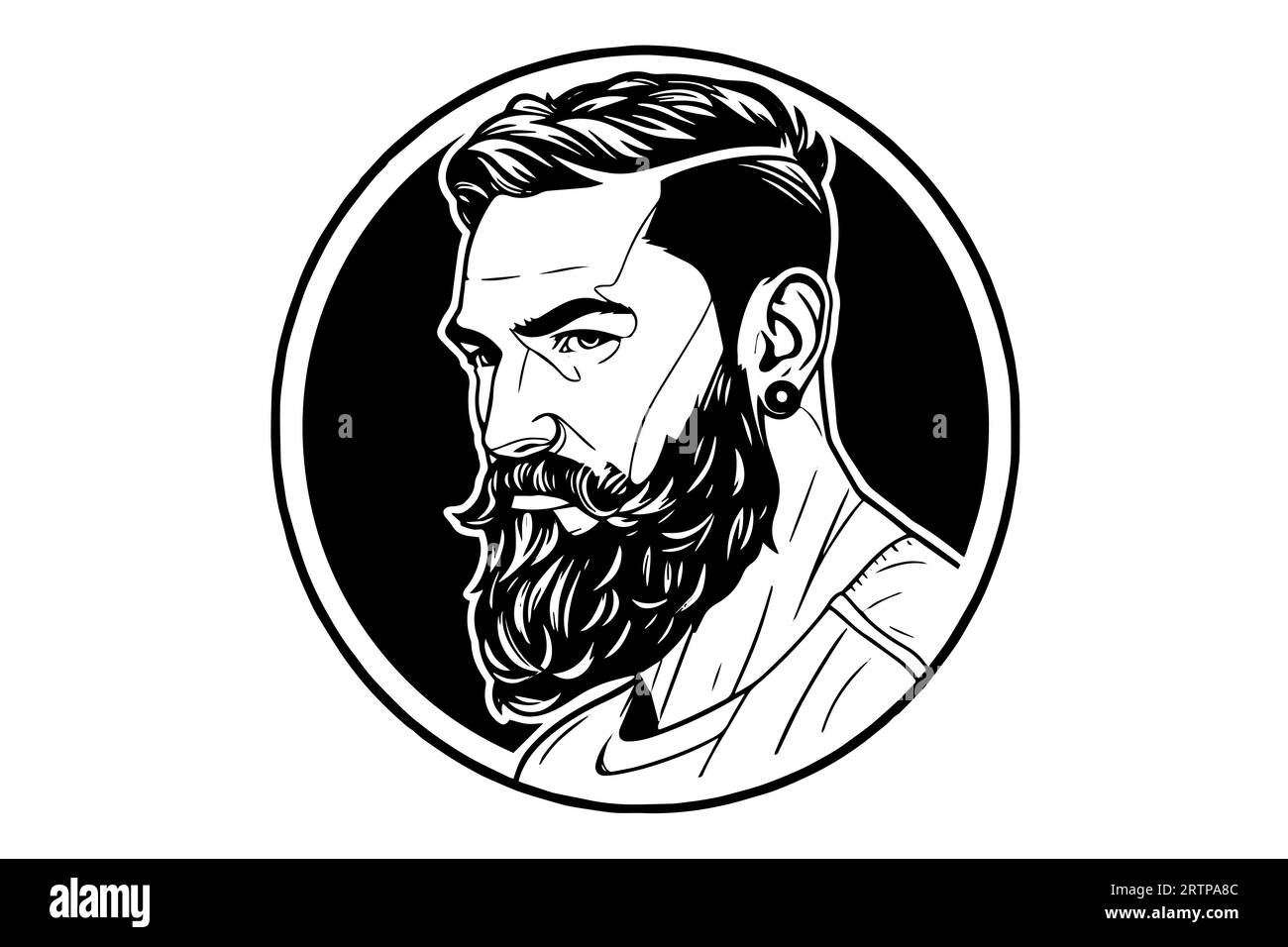 Hand drawn portrait of bearded man in profile. Hipster ink sketch ...