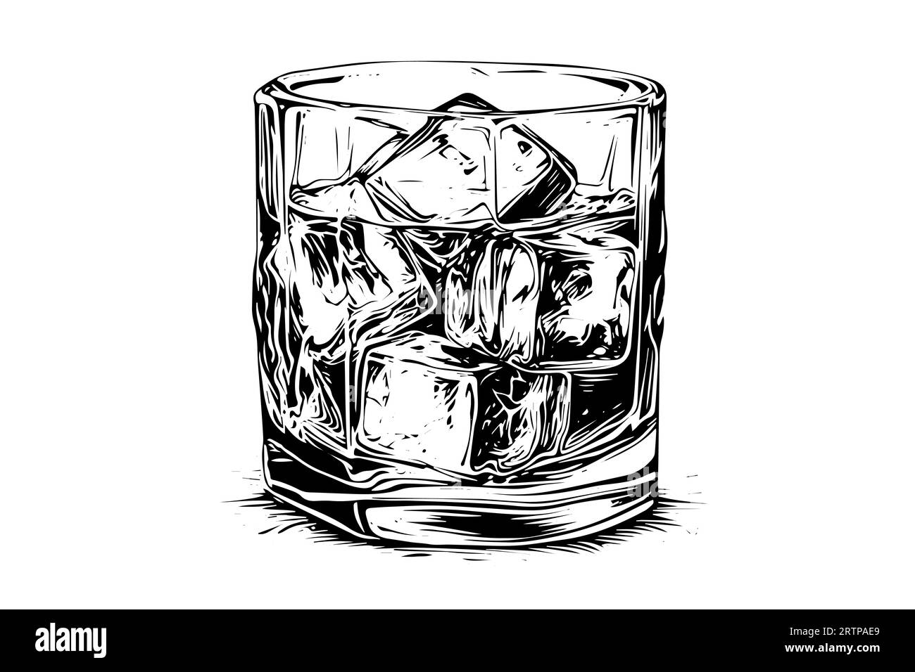 Glass Of Whiskey Or Bourbon Hand Drawn In Sketch Engraving Style Vector Illustration Stock