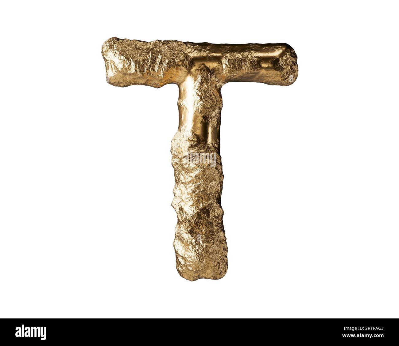 Letters made of raw gold. 3d illustration of golden alphabet isolated ...