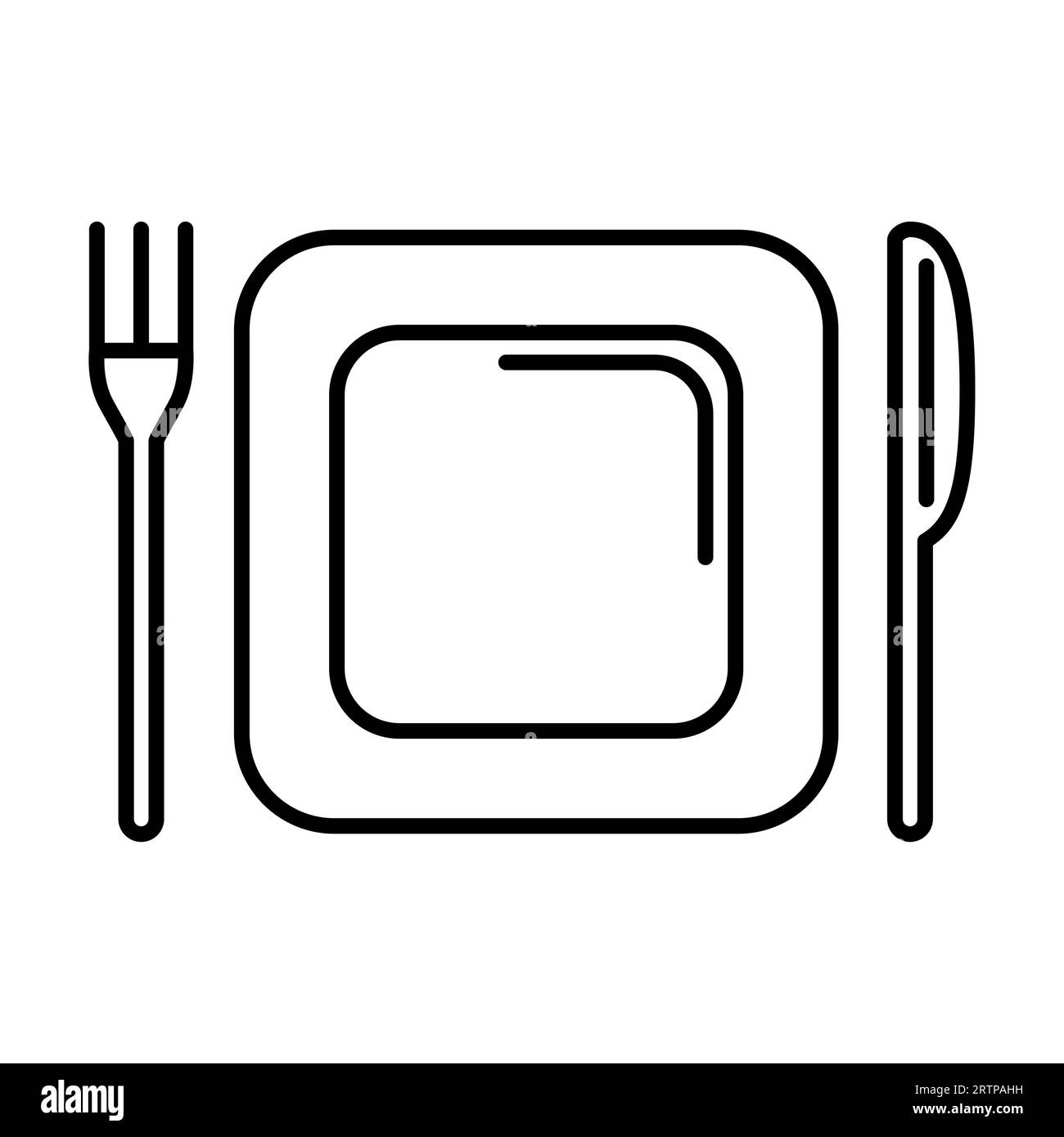 Simple outline of plate and cutlery top view vector icon Stock Vector ...