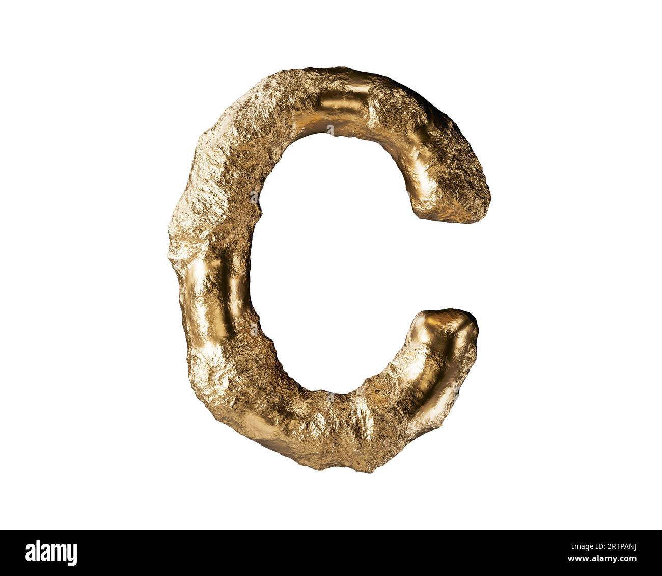 Letters made of raw gold. 3d illustration of golden alphabet isolated ...