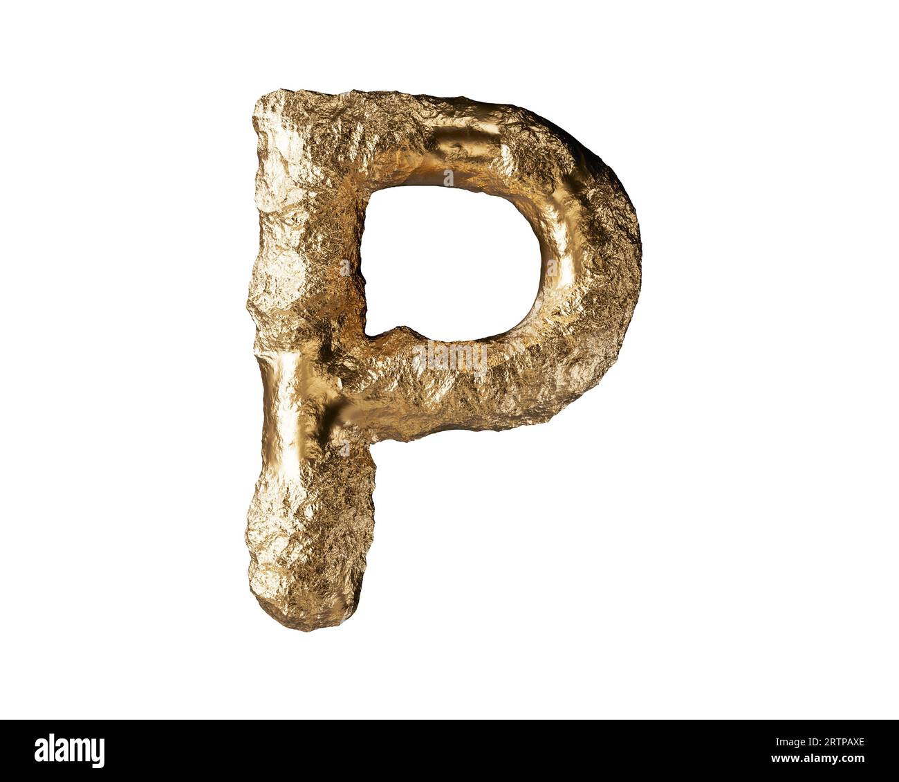 Letters made of raw gold. 3d illustration of golden alphabet isolated ...