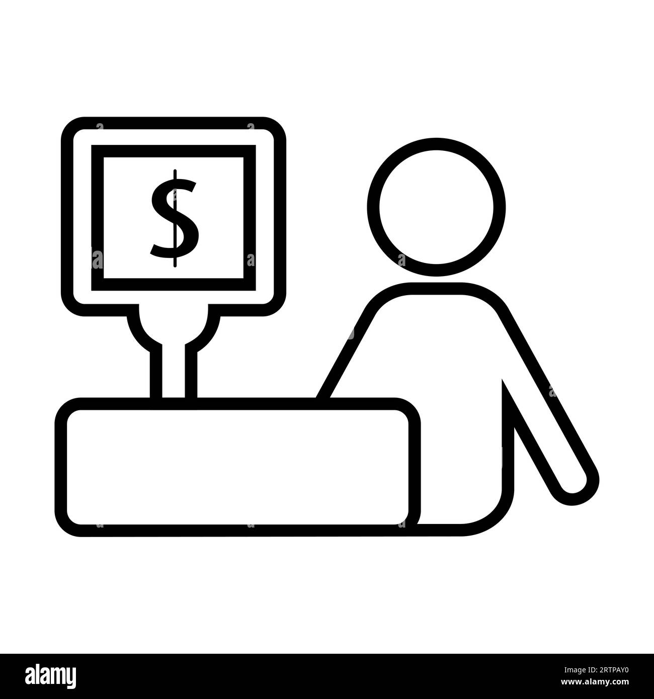 Simple outline of cashier next to checkout counter vector icon Stock ...