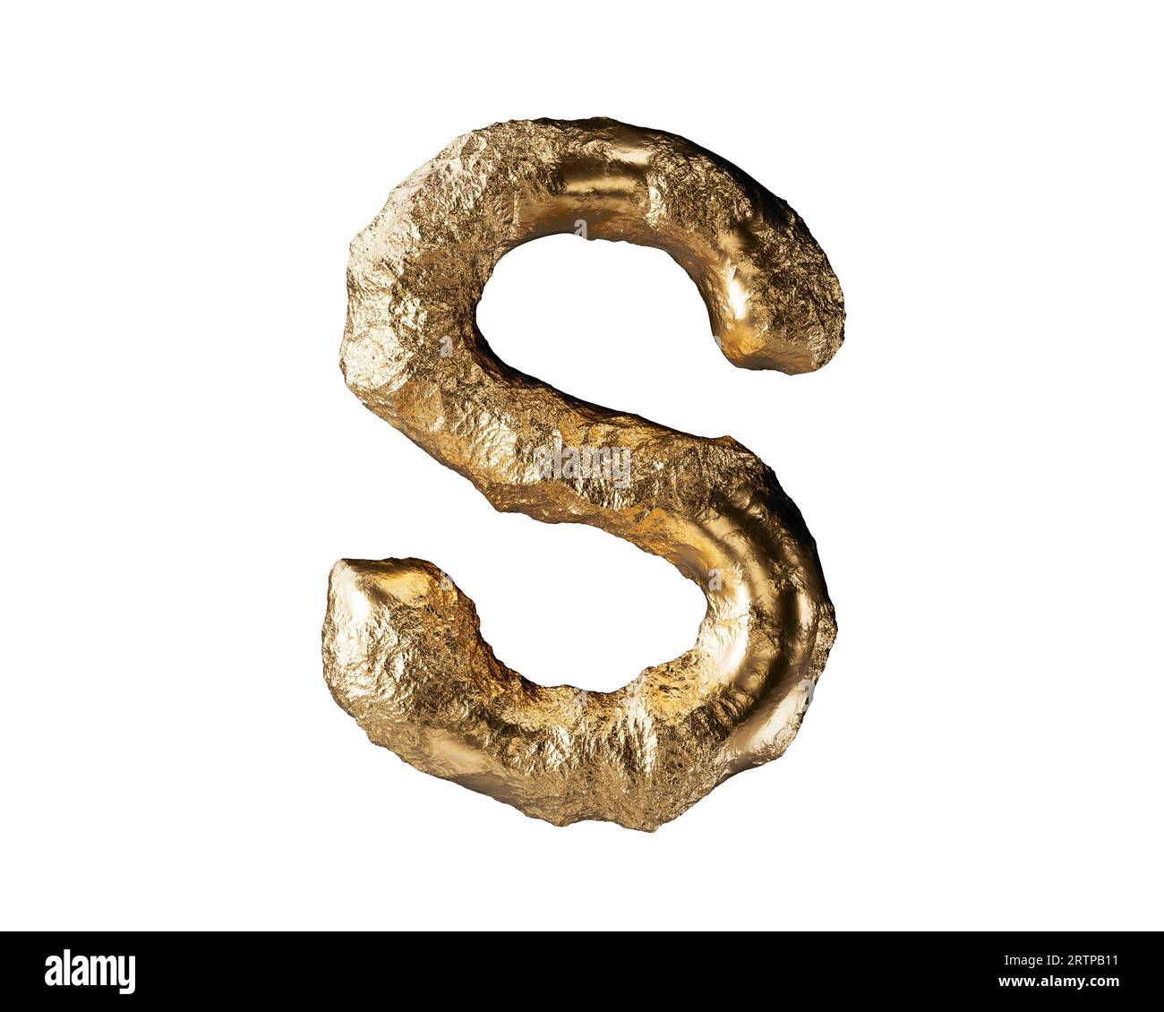 Letters made of raw gold. 3d illustration of golden alphabet isolated ...