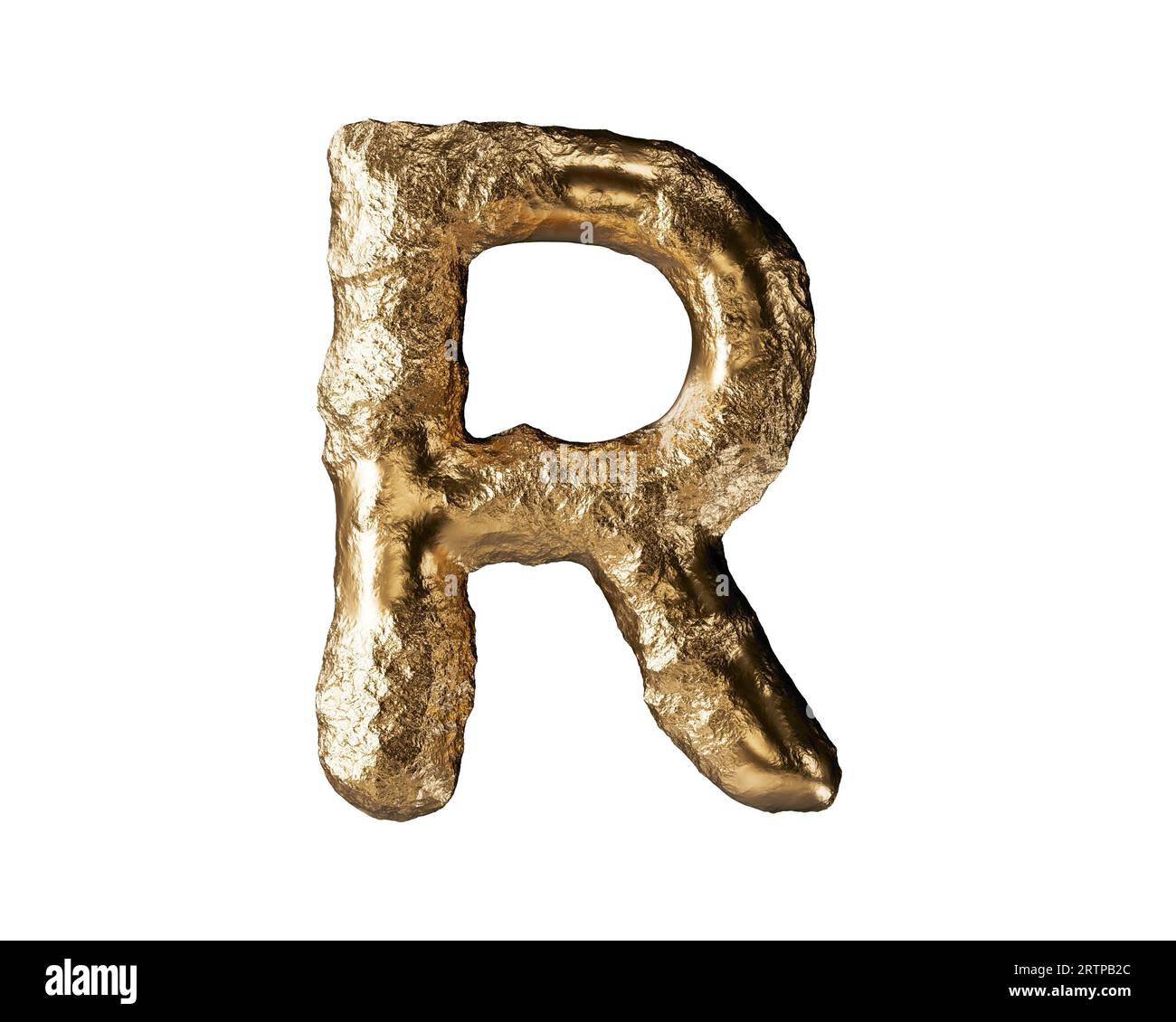 Letters made of raw gold. 3d illustration of golden alphabet isolated ...