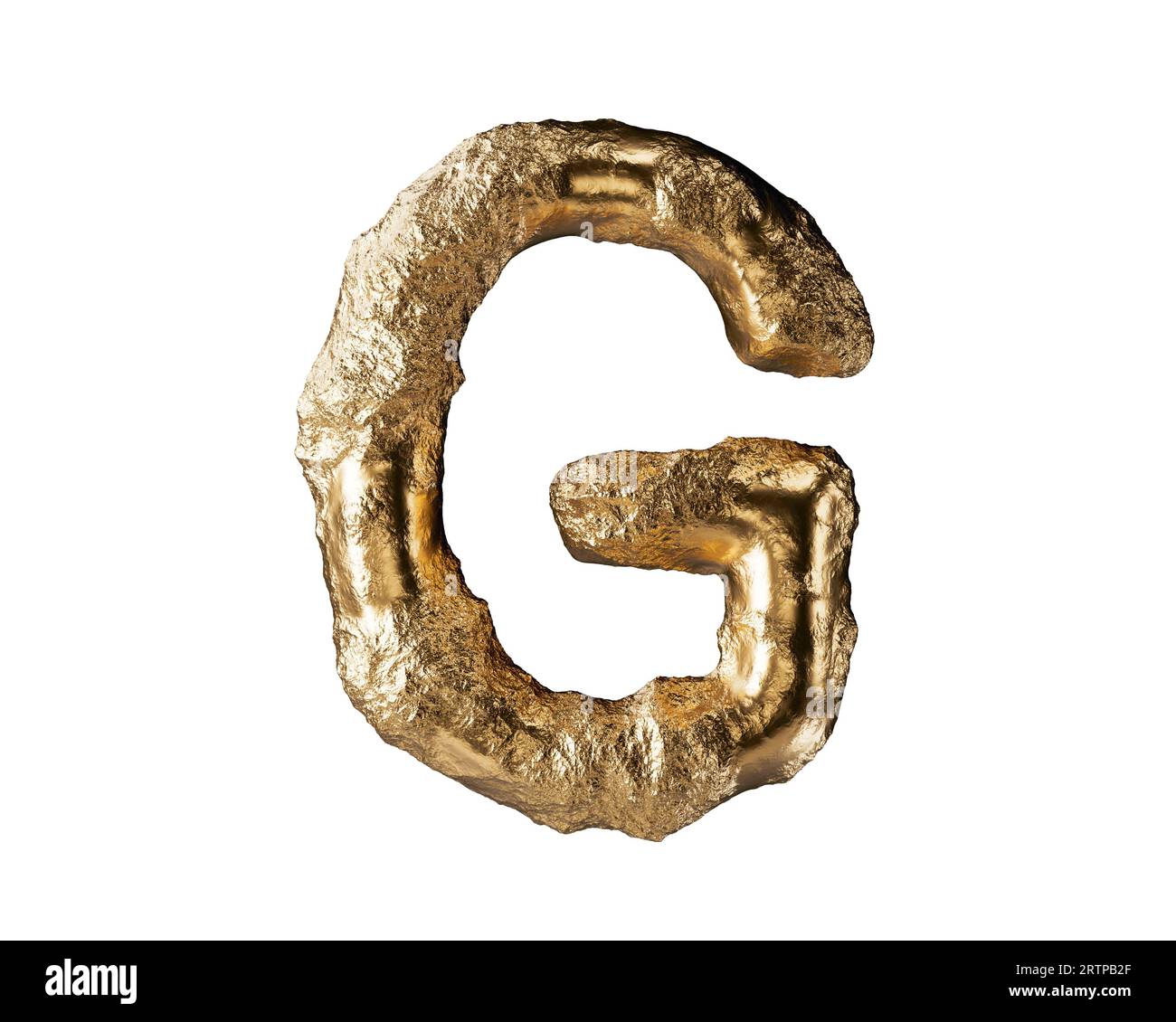 Letters made of raw gold. 3d illustration of golden alphabet isolated ...