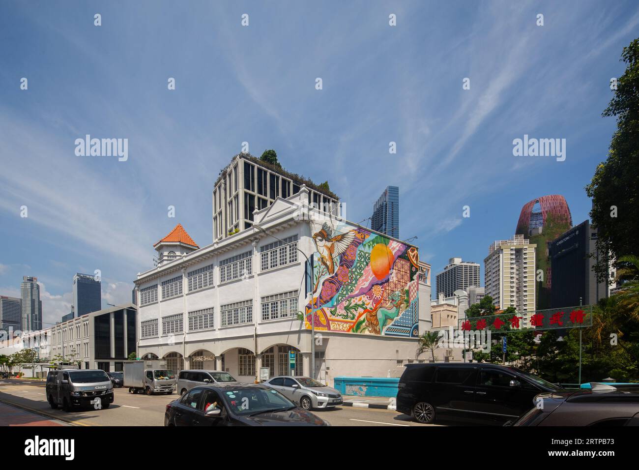 A striking colour wall mural art by local artist Sam Lo.Singapore Stock ...