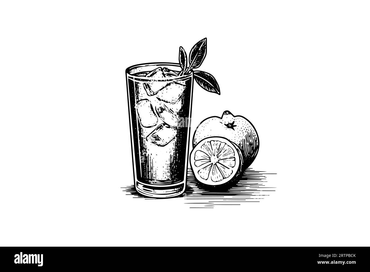 Drink lemonade with lemon and mint hand drawn engraving style vector illustration Stock Vector ...