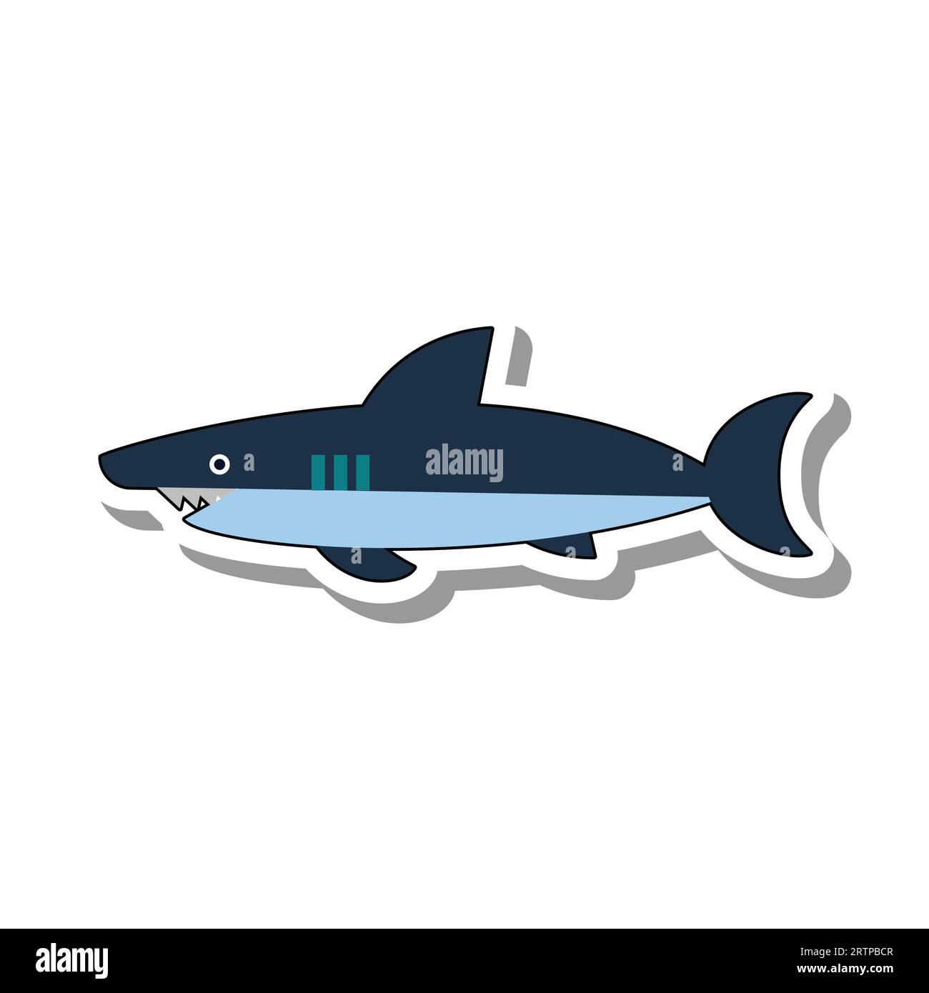 White shark with sharp dorsal fin flat paper sticker Stock Vector Image ...