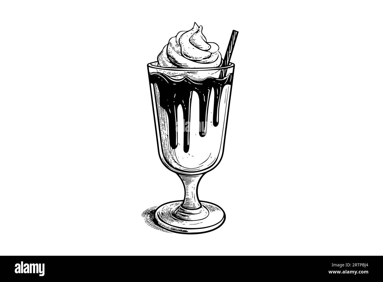Chocolate milk shake sketch engraving vector illustration. Black and ...