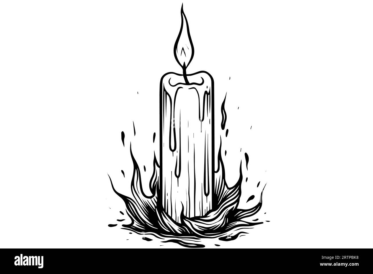 Thick christmas candles burning. Hand drawn sketch engraving style ...