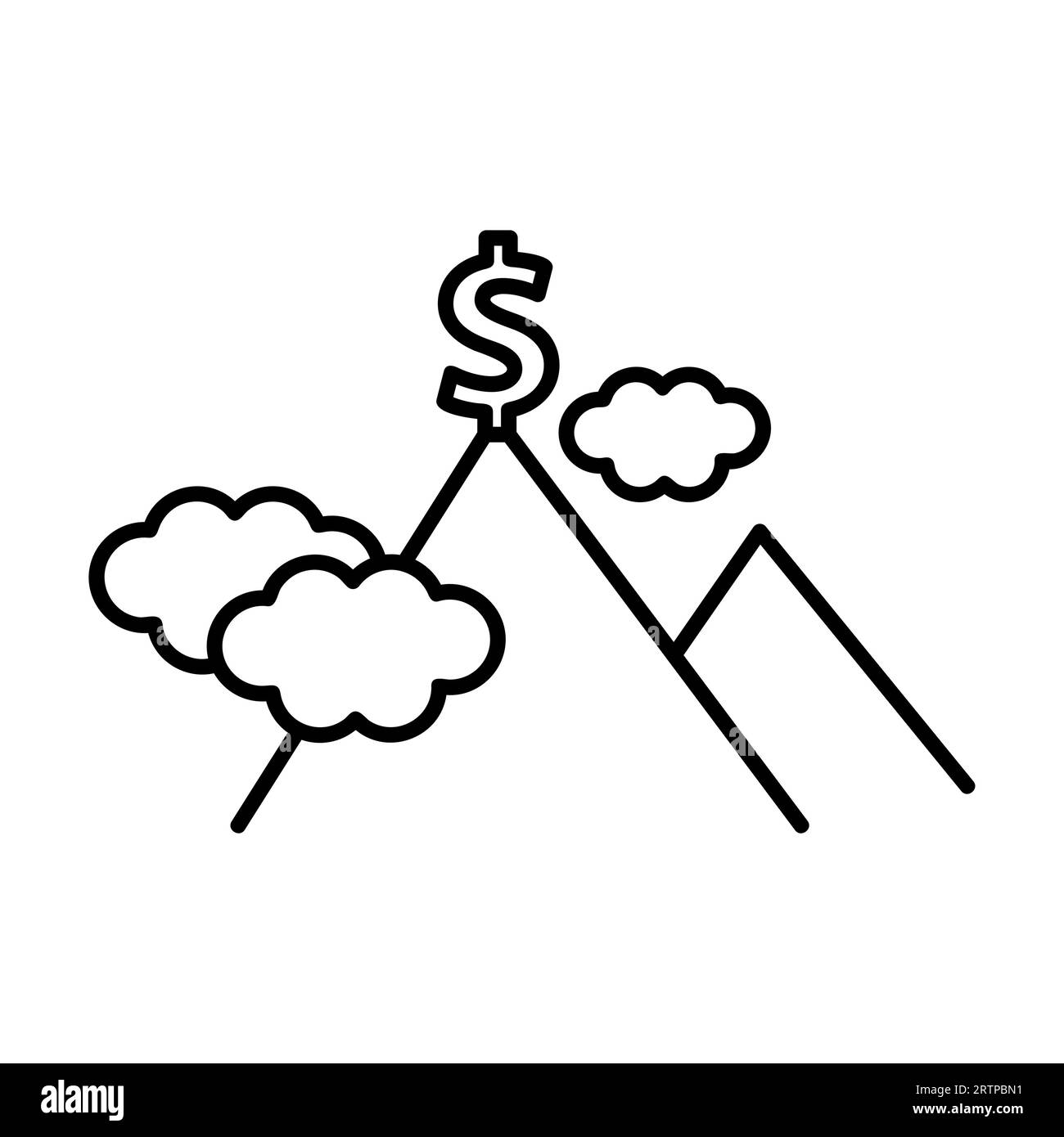 Simple outline of dollar sign on top of mountain vector icon Stock ...