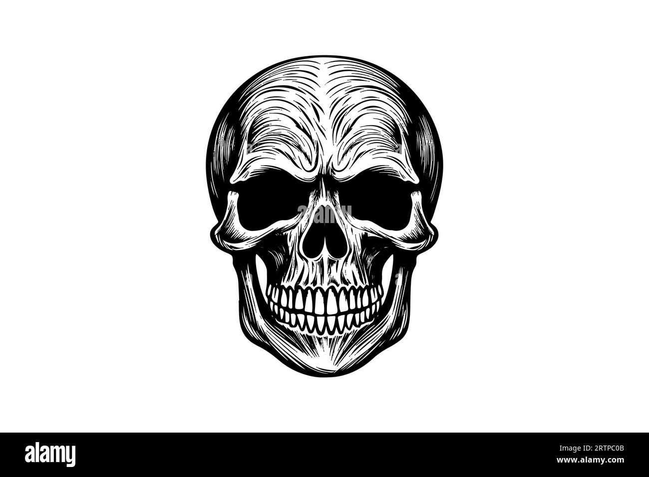 Human skull hand drawn sketch in woodcut style. Vector engraving sketch ...