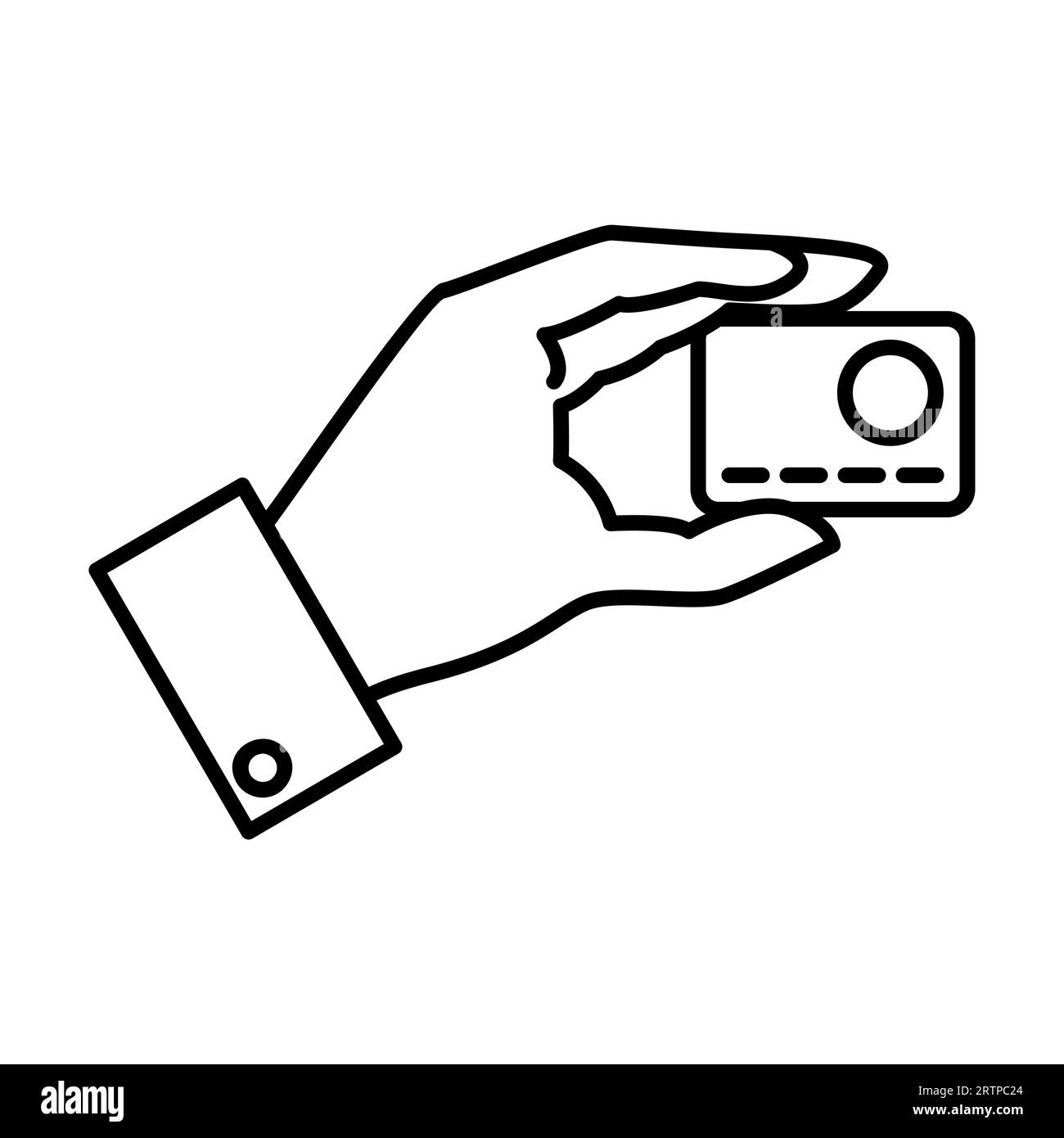 Simple outline of bank employee holding credit card vector icon Stock ...