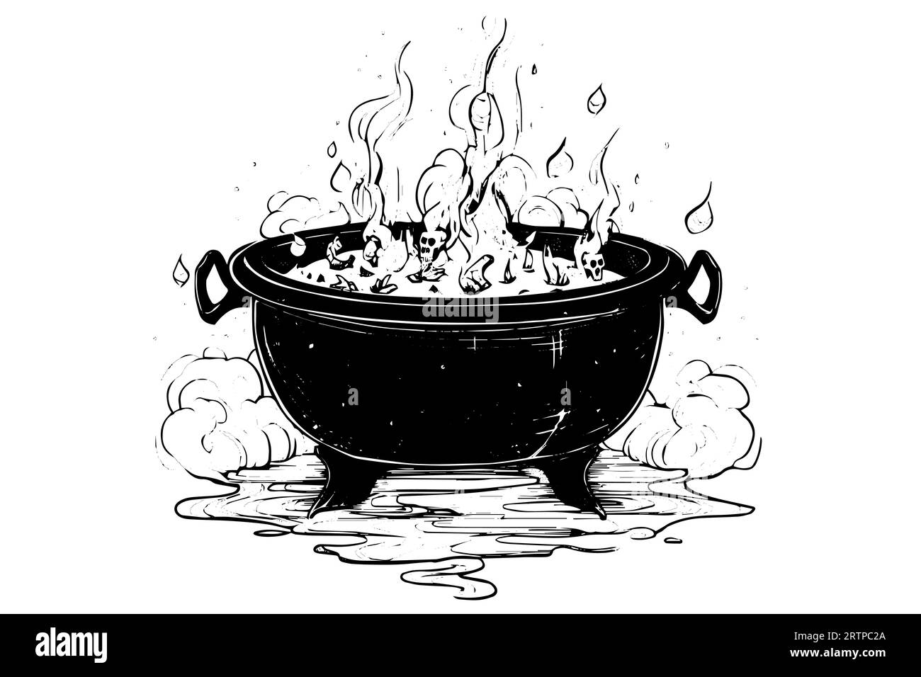Boiling witch's cauldron hand drawn ink sketch. Engraving style vector ...