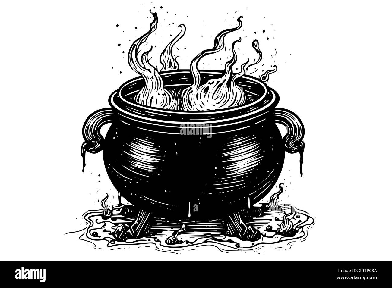 Boiling witch's cauldron hand drawn ink sketch. Engraving style vector ...