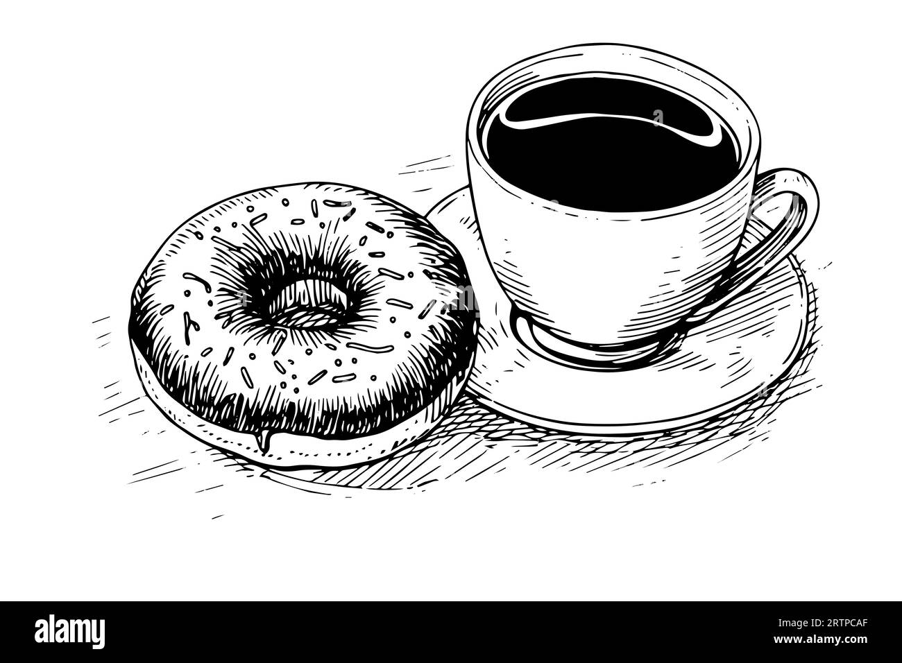 Tasty donut and coffee engraving style. Hand drawn ink sketch vector ...