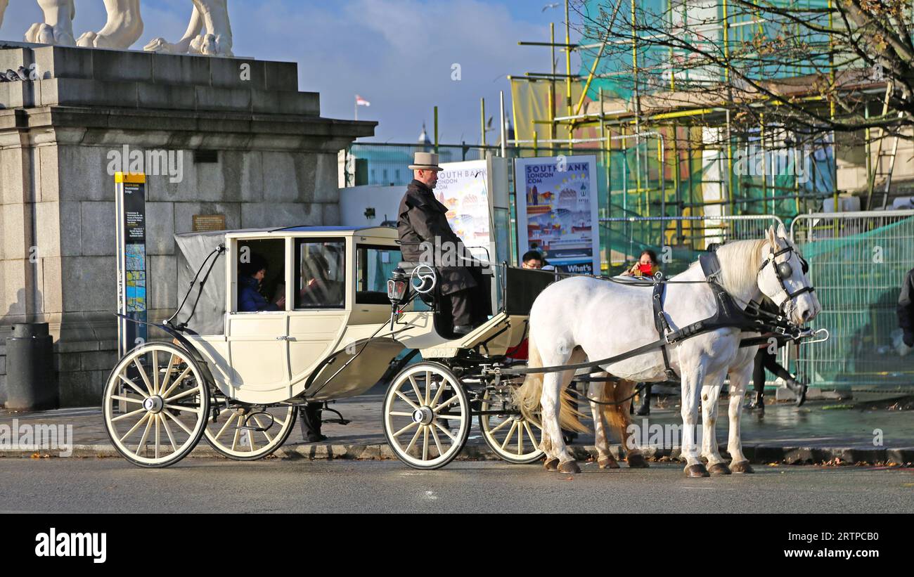 London, United Kingdom - November 20, 2013: White Tandem Coach Carriage ...