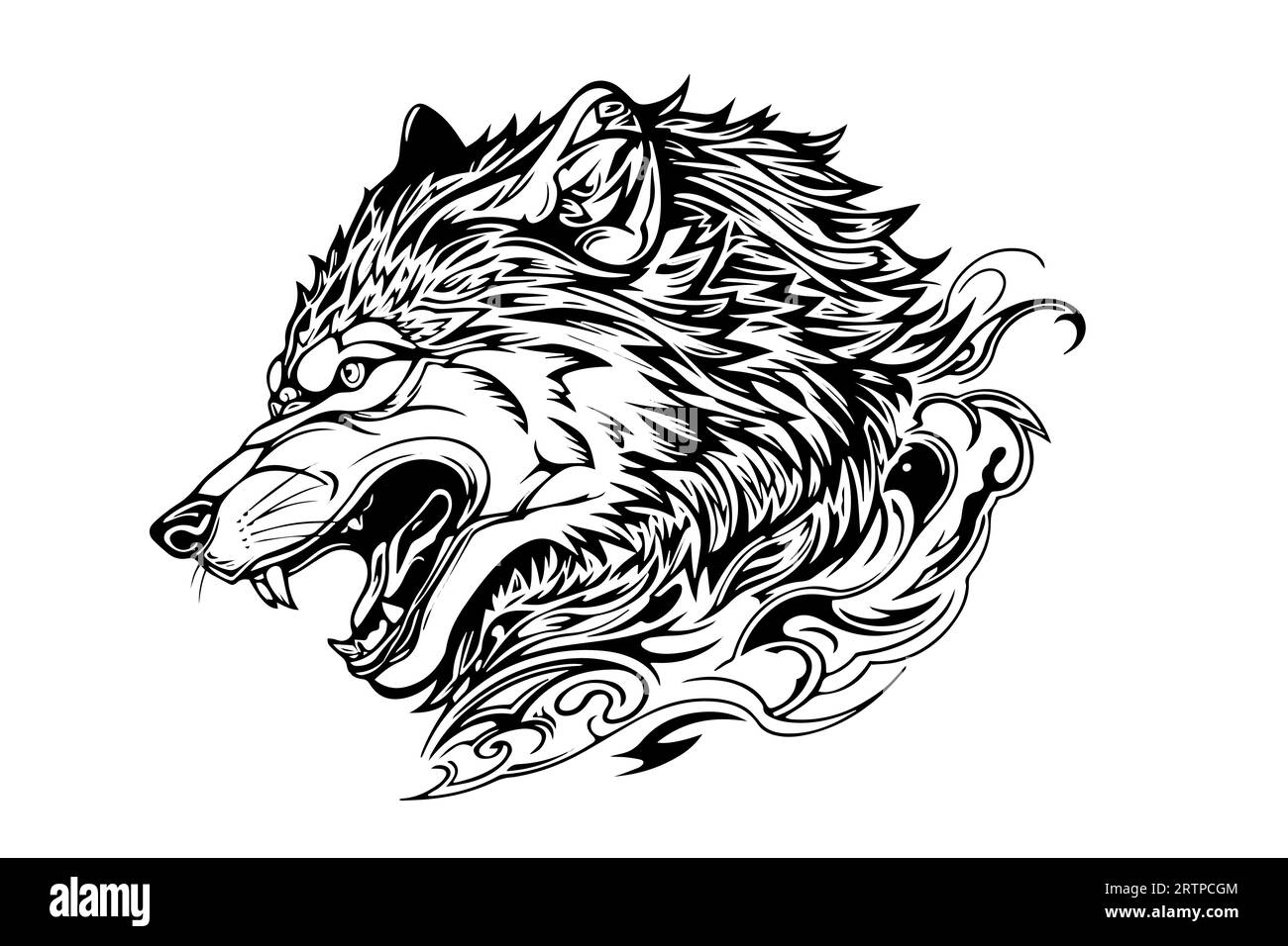 Angry wolf head hand drawn ink sketch. Engraving vintage style vector ...