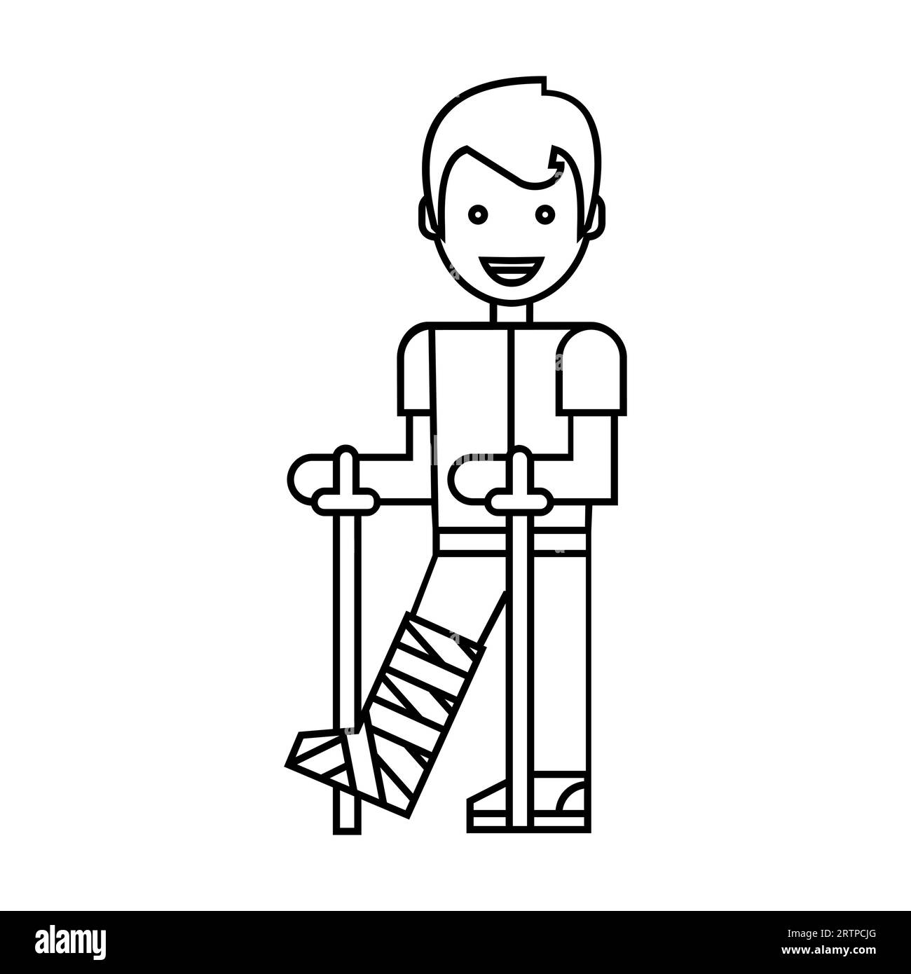 Simple outline of man with broken leg and crutches vector icon Stock Vector Image & Art - Alamy