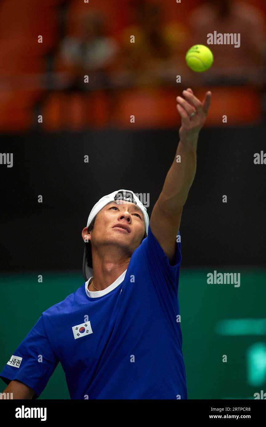 Seongchan Hong of Korea Republic in action during the DAVIS CUP at The ...