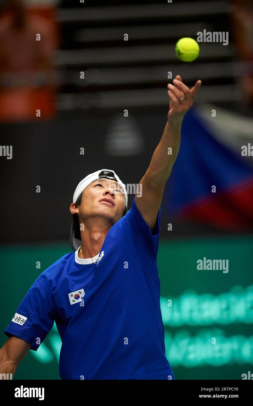 Seongchan Hong of Korea Republic in action during the DAVIS CUP at The ...