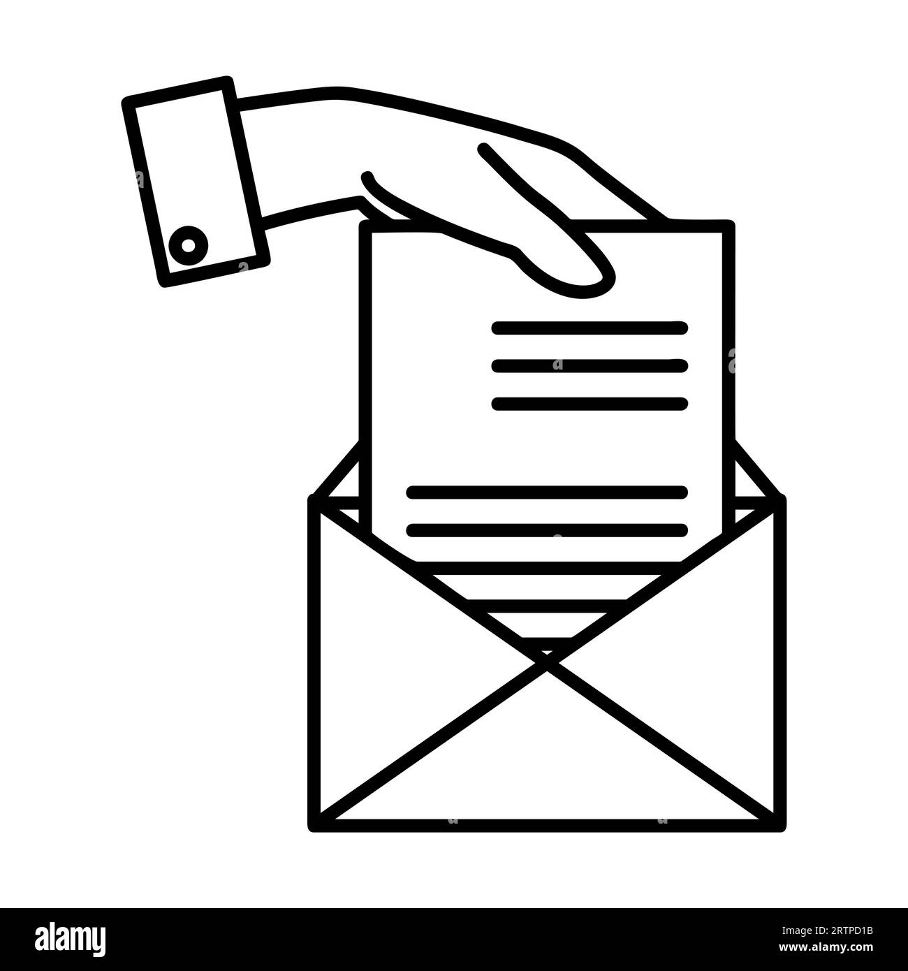 Simple outline of hand putting letter in envelope vector icon Stock ...