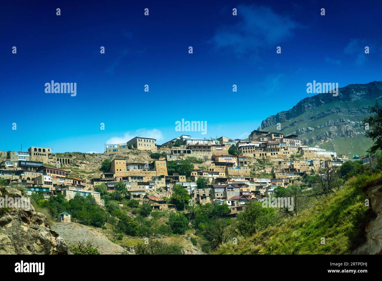 Village of Chokh in Dagestan. Facades of houses located in tiers on a ...